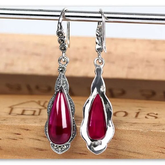 JIASHUNTAI | Jewelry | Vintage Pink Ruby Gemstone Earrings | Poshmark